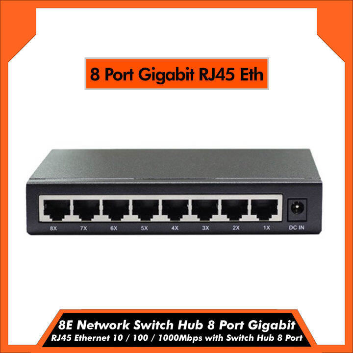 8E Network Switch Hub 8 Port Gigabit RJ45 Ethernet 10 / 100 / 1000Mbps ...