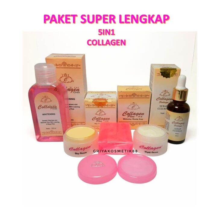 BAYAR DITEMPAT Paket Super 5 in 1 Set Komplit Cream Collagen + Toner ...
