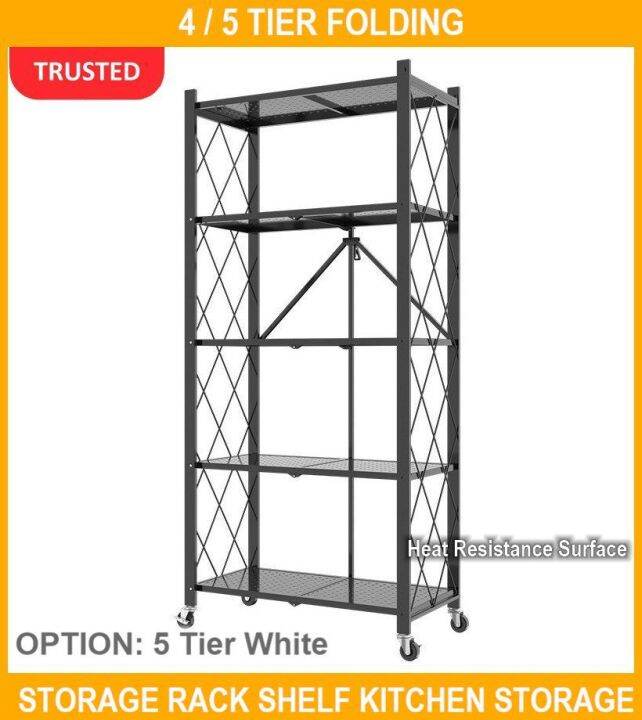 4 / 5 Tier Folding Storage Rack Shelf Kitchen Storage Organizer ...