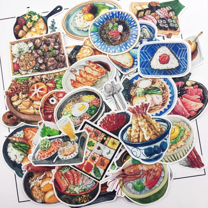 35pcs watercolor Japanese Sushi stickers aesthetic Planner Scrapbooking ...