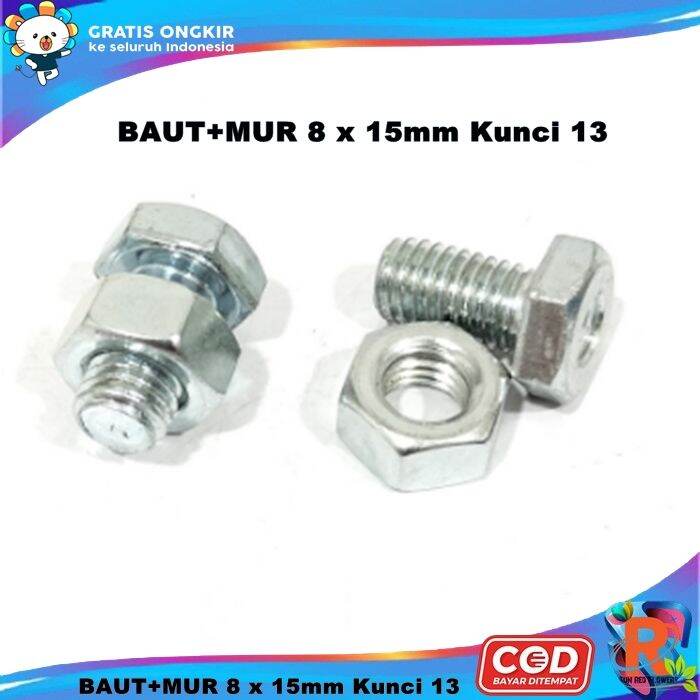 PAKET 5PCS - BAUT+MUR PUTIH M8 X 15mm BAUT RAK BESI SIKU LUBANG KUNCI 13 | Lazada Indonesia