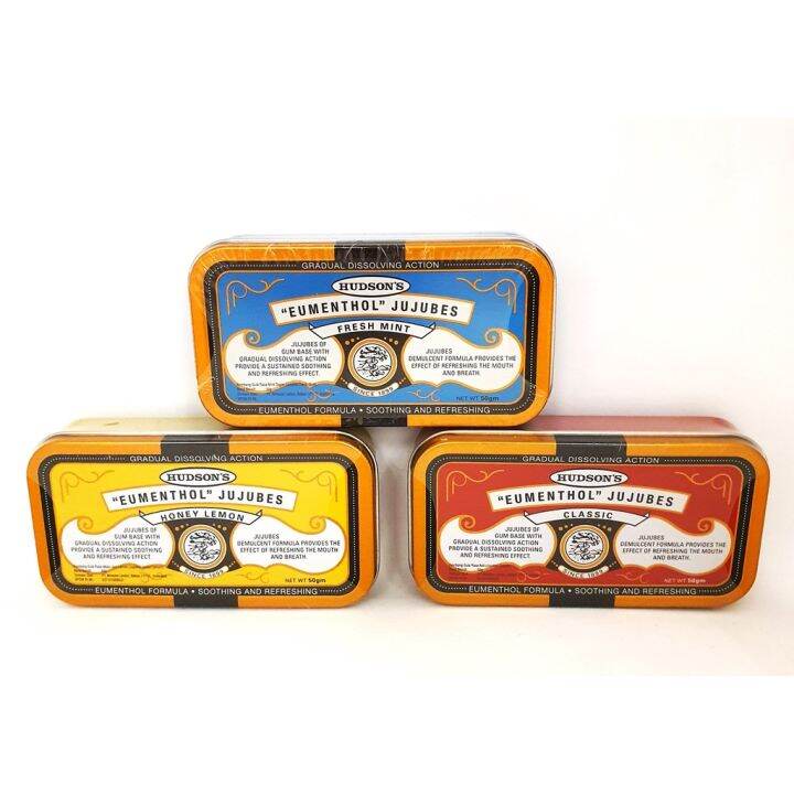 50g Bottle Hudson's Eumenthol Jujubes Classic / Honey Lemon /Fresh Mint ...