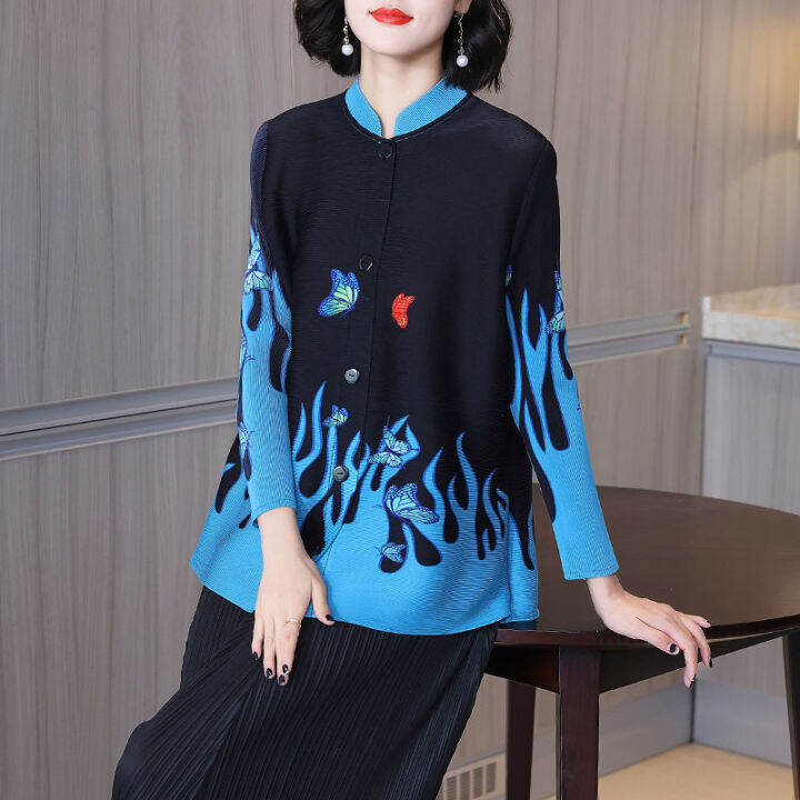 William's Castle Miyake เสื้อฤดูใบไม้ร่วงคอตั้งกระดุมแถวเดียวเสื้อเชิ้ต ...
