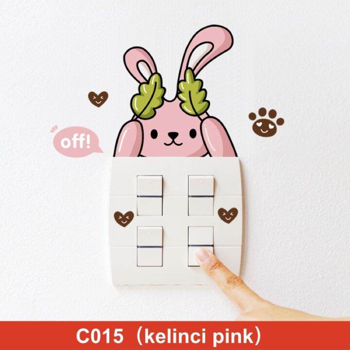 stiker saklar lampu unik dan lucu motif kelinci warna pink wall stiker ...
