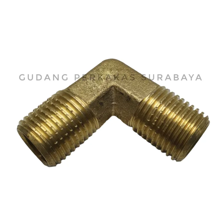 DOUBLE MALE ELBOW SAMBUNGAN PIPA DRAT LUAR x DRAT LUAR KNEE DOUBLE DRAT LUAR KUNINGAN FITTING ...
