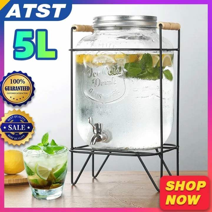 5L juice beverage glass jar dispenser with stand and faucet ...