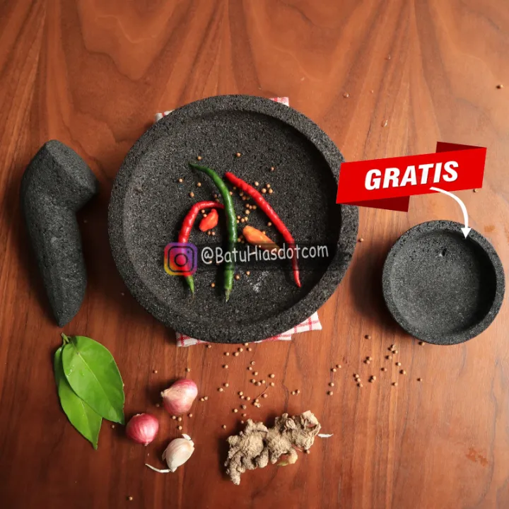 Cobek dan Ulekan Batu Lava Merapi Bulat Ukuran 17 - 18 cm FREE Cobek ...