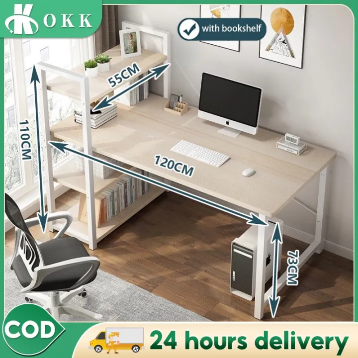 12055CM Computer Table with Shelves Study Table with Bookshelf Table ...