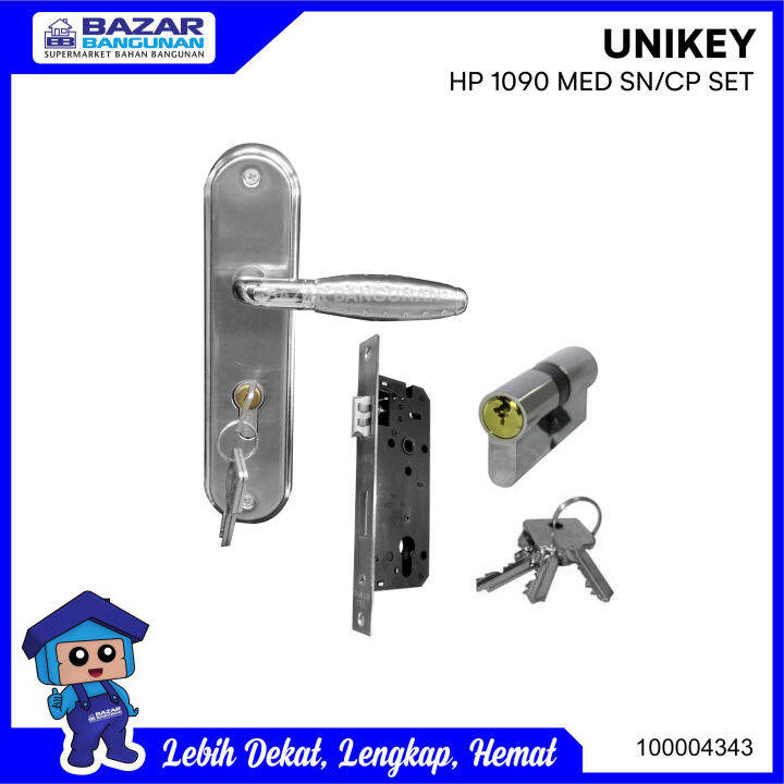 PAKET GAGANG PINTU / HANDLE SET UNIKEY HP 1090 MED SN/CP | Lazada Indonesia
