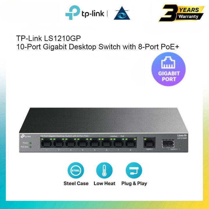 TP-Link LS1210GP 10-Port Gigabit Desktop Switch with 8-Port PoE+ | Lazada