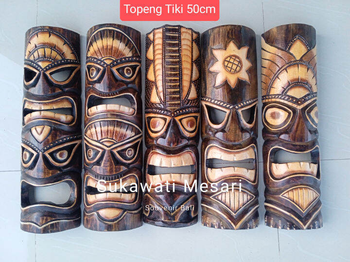 Dekorasi Topeng Tiki Suku Asmat Etnik Kayu 50cm Kerajinan Tangan ...