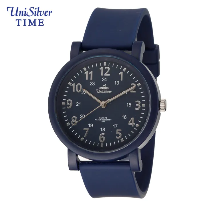 UniSilver TIME DUSK RONDO Men's Analog Silver / Dark Blue Rubber Watch ...