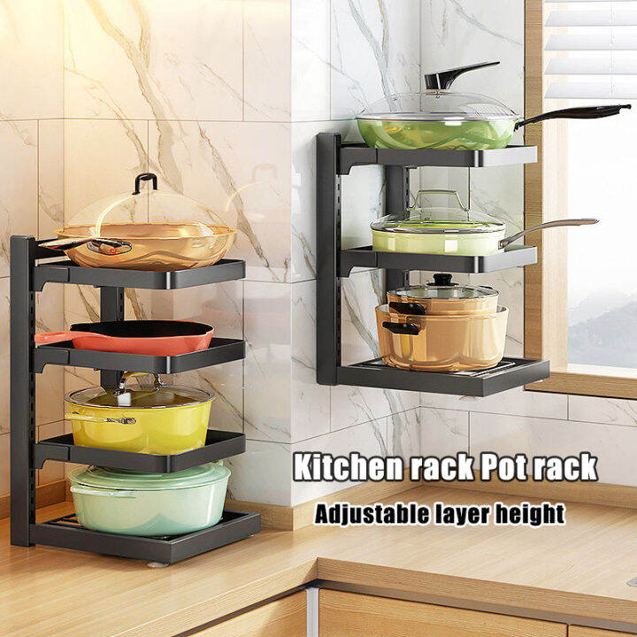 Kitchen Pan Organizer Pot Rack Adjustable Under Sink Countertop ...