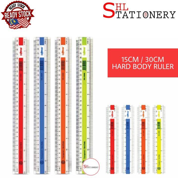 DOLPHIN Transparent Neon Colour Hard Body Straight Ruler 6" (15cm) / 12 ...