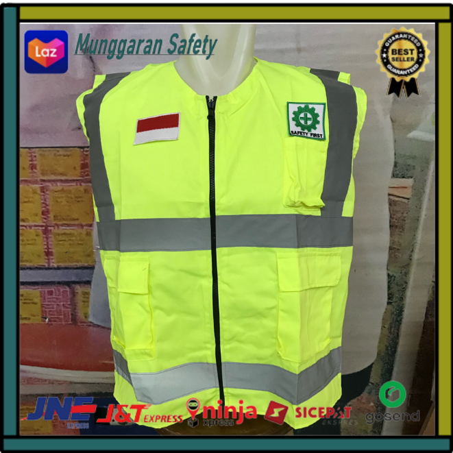 Rompi Kerja Proyek/Rompi safety bahan American Drill Hijau Stabilo ...