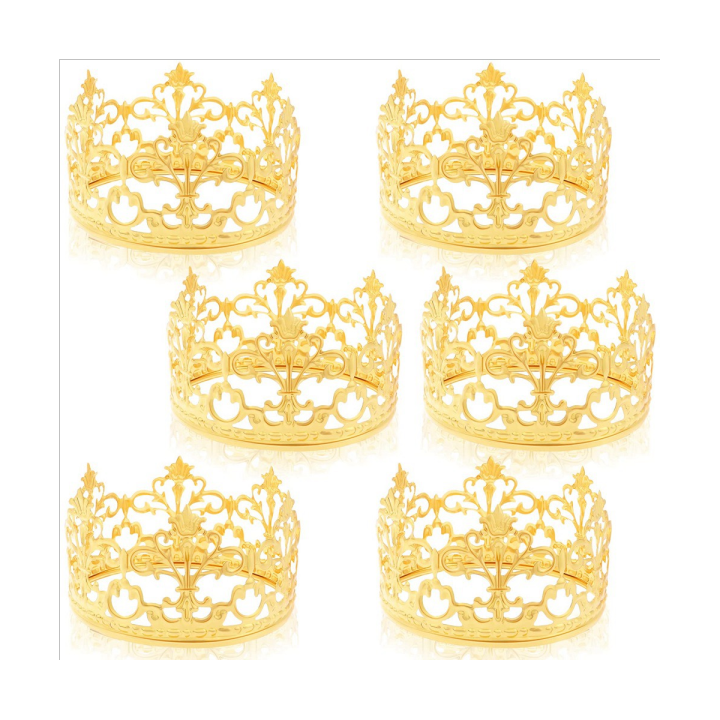 6Pcs Gold Mini Crown Cake Topper Prince Princess Small Cupcake Toppers ...
