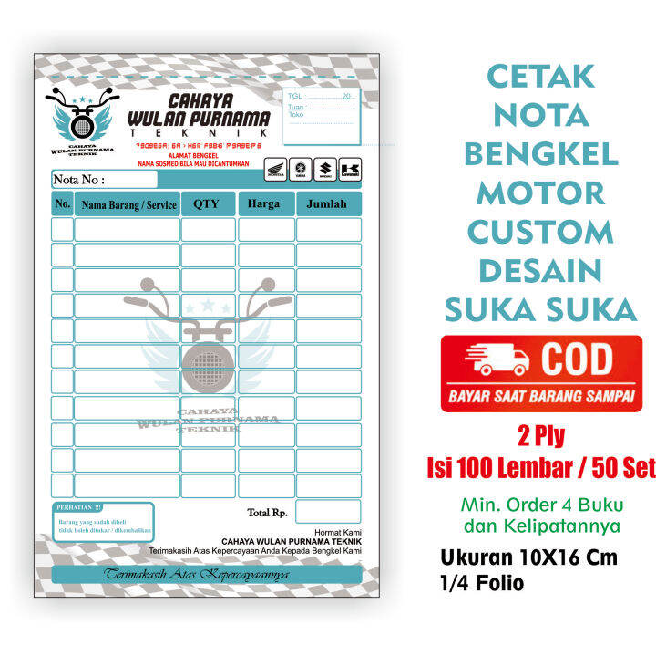 NOTA BENGKEL NAMA SENDIRI 2 PLY/ isi 100 lembar NOTA BEGNKEL/NOTA ...