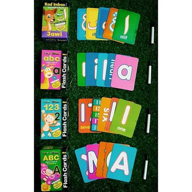 FLASH CARD MARKER 4 IN 1 (Huruf kecil abc, huruf besar ABC, nombor 123 ...