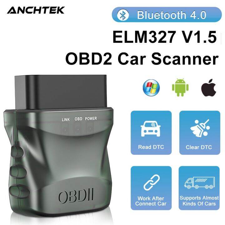 Anchtek ELM327 V1.5 OBD2 Auto Scanner Wireless Bluetooth 4.0 OBD Reader Adapter OBD II Car ...