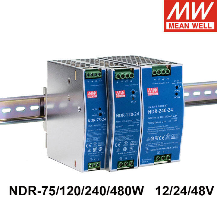 MEAN WELL NDR-120-48 NDR-240-24 NDR-240-48 NDR-75 120 240 480W 110V/220V AC TO DC 12V 24V 48V ...