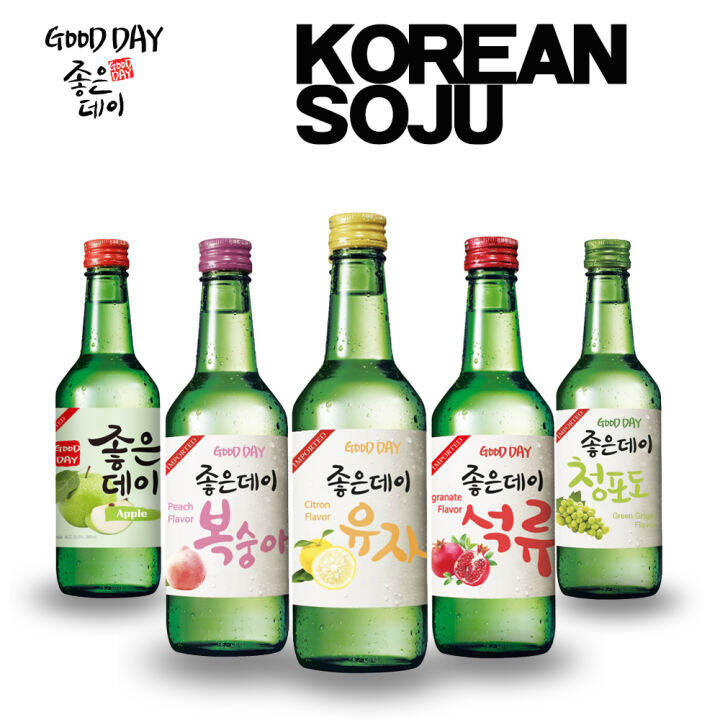 Good Day Korean Soju x 5 bottles-one each((Blueberry, Peach, Melon ...