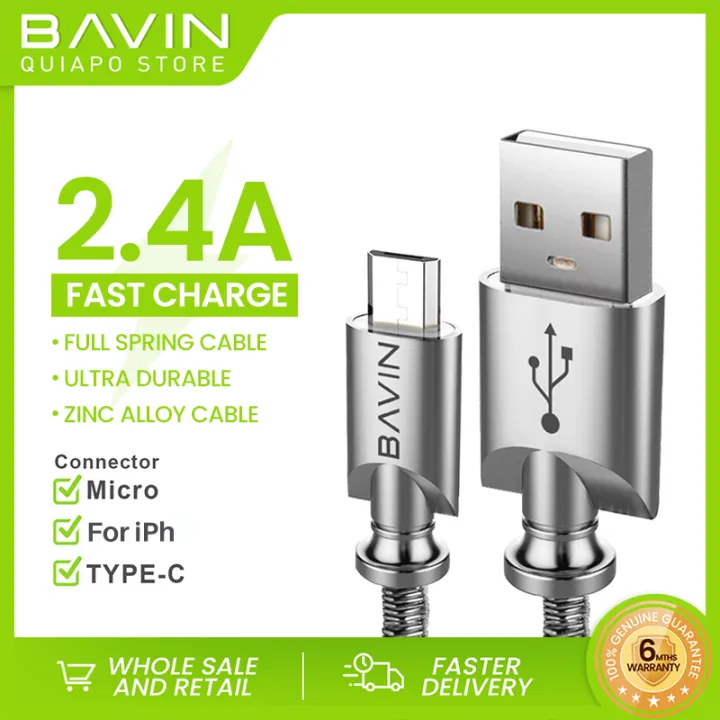 BAVIN CB101 2.4A Zinc Alloy Quick Charging Full Metal Spring Cable for ...