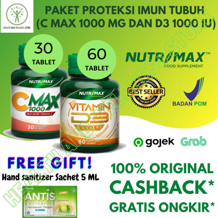 PAKET NUTRIMAX IMUN TUBUH VITAMIN D3 1000 IU DAN VITAMIN C MAX 1000 MG ...