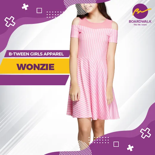 Boardwalk Wonzie Girls teens striped cold-shoulder dress with sheer ...