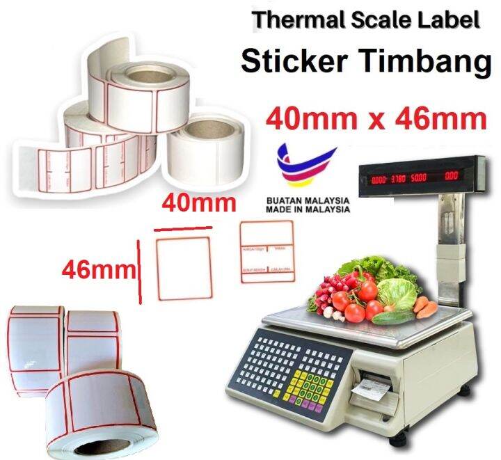 Thermal 40mm x 46mm Weighing Scale Label Barcode Label Sticker Timbang ...