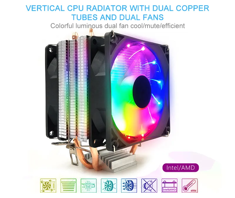 Coolmoon Double Copper Tube CPU Fan Computer Mainframe Silent Color ...