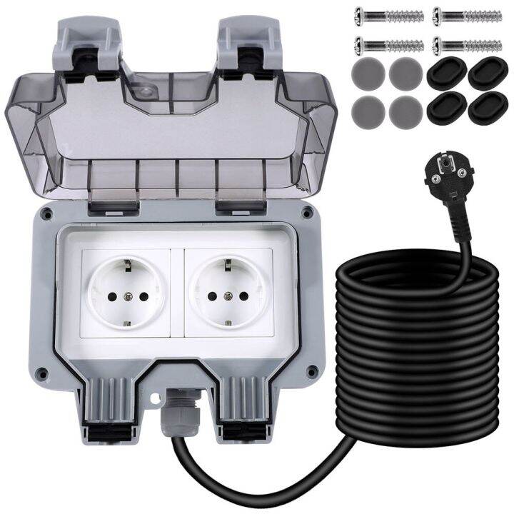 10M Extension Cable EU Outdoor Weatherproof Sockets 2 Gang 16A Double ...