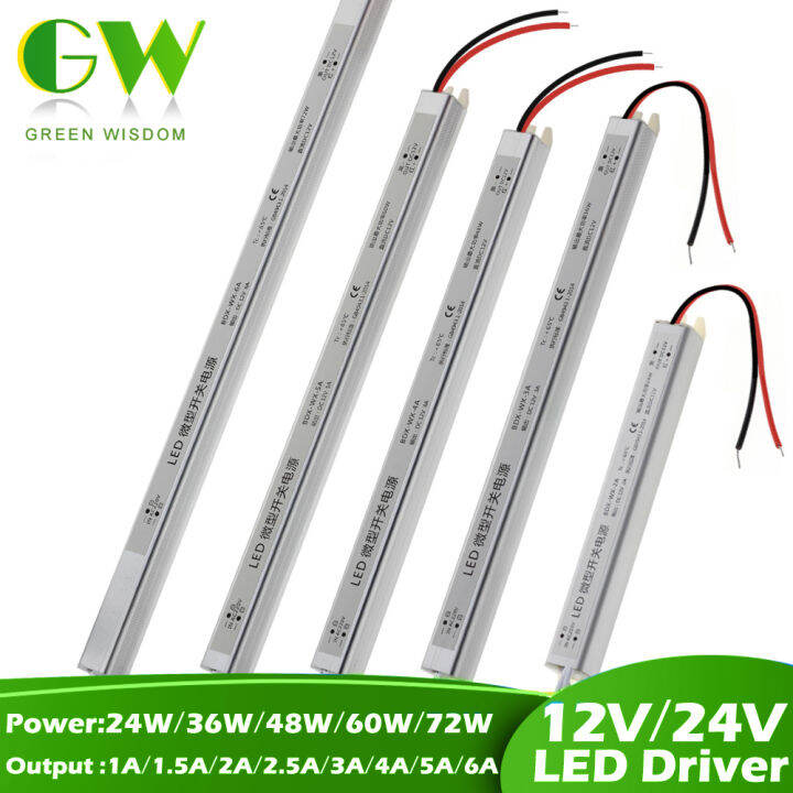 Ultra Thin LED Driver DC12V 24V 24W 36W 48W 60W 72W Power Supply Lighting Transformer for LED ...
