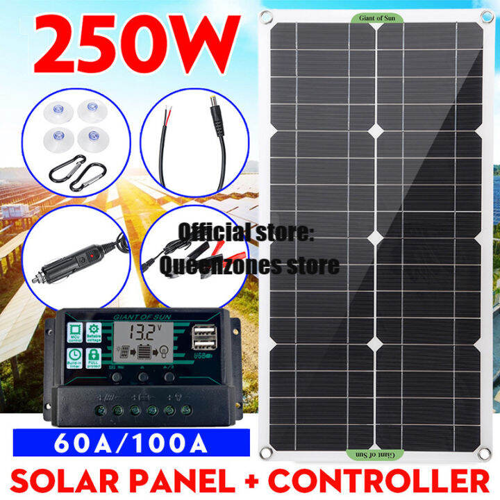 250W Solar Panel Kit Complete Dual USB With 60A/100A Solar Controller ...