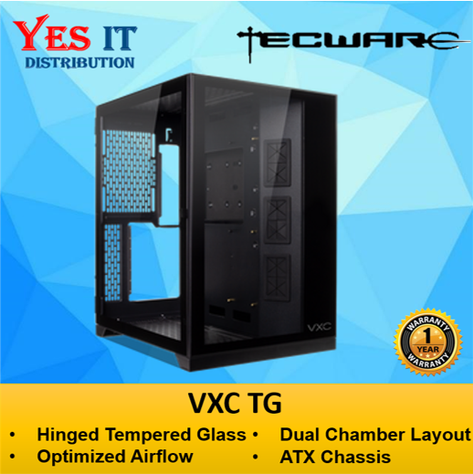 Tecware VXC TG Tempered Glass Dual Chamber ATX PC Casing Chassis (Black ...