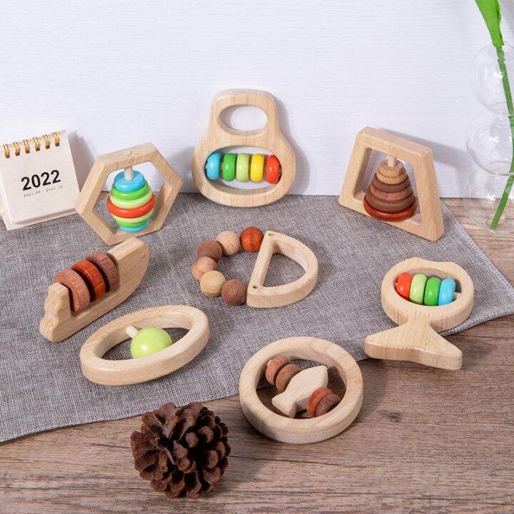 [COD] Baby rattle toy wooden child full moon baby comfort molar teeth ...