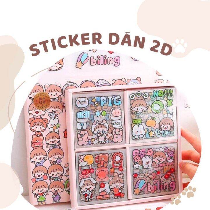 Miếng ticker size 8x8cm hình cô gái, bé thỏ, con vật dễ thương trang ...