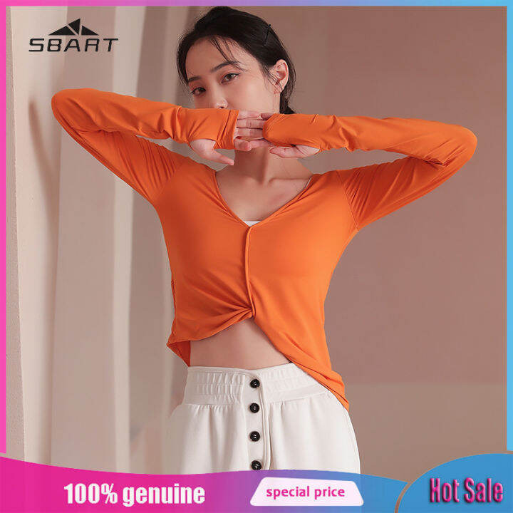 SBART ชุดฝึกวิ่งโรงกีฬาชุดโยคะผู้หญิงเสื้อยืดแขนยาวเปิดเอวเสื้อกีฬารัดรูปสำหรับผู้ชายใหม่ ...
