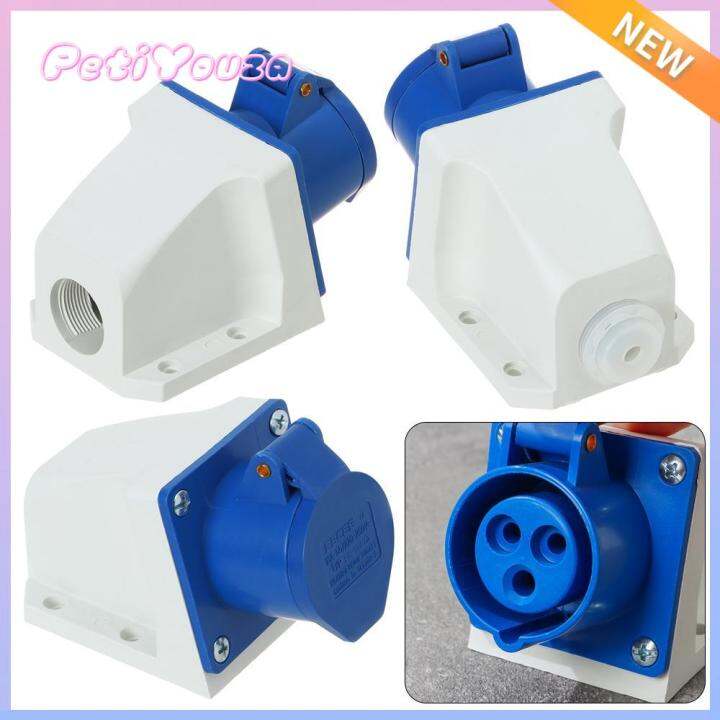 1 x Blue 3Pin With Cover Inlet Mains Hook Up Socket Camper van ...