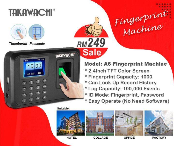 Takawachi A6 Fingerprint Punch Card Attendance Machine | Lazada