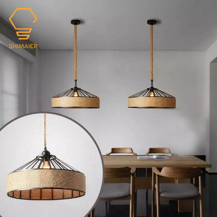 Pendant Light American Style Rustic Hemp Rope Lampshade Retro ...