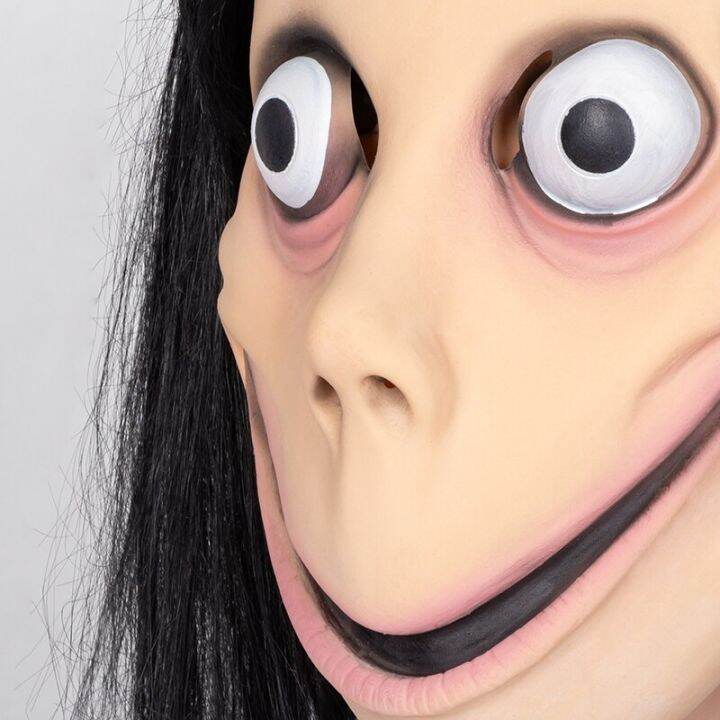 Momo Mask Games Latex Scary With Long Hair Adult Halloween Costume ...