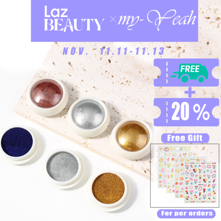 Myeah ผงศิลปะเลเซอร์บนเล็บกระจกวิเศษโครเมี่ยมโลหะ6สีกากเพชรโลหะติดเล็บ ...