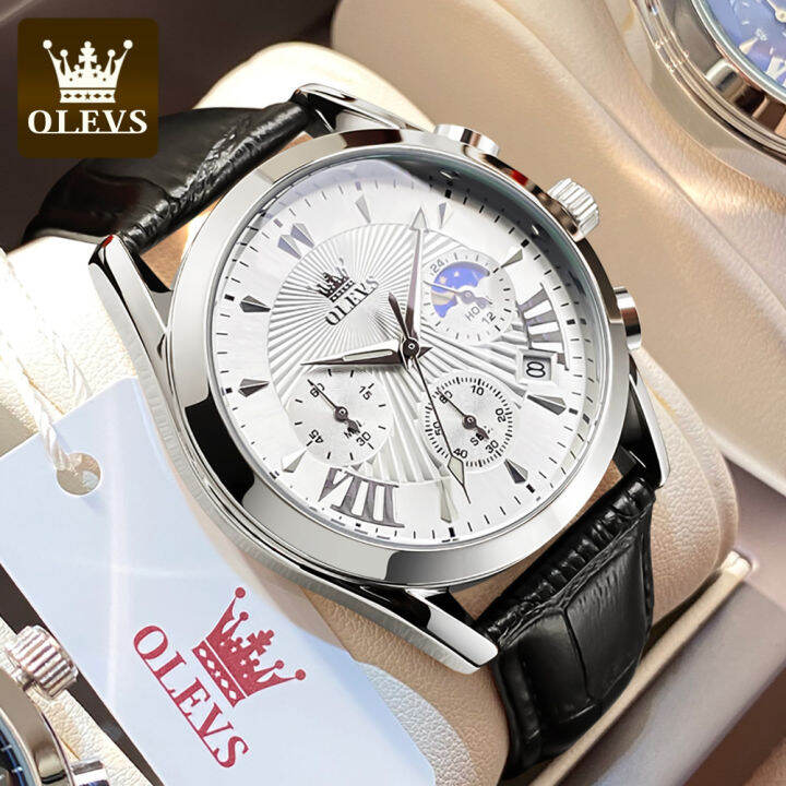 Genuine Leather relo！！OLEVS watch for men original waterproof sale ...