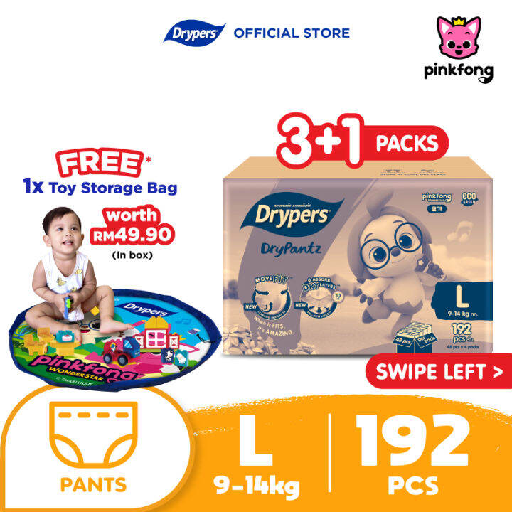 Drypers Drypantz L48s x 3+1packs (192pcs) Pinkfong Limited Edition Box ...