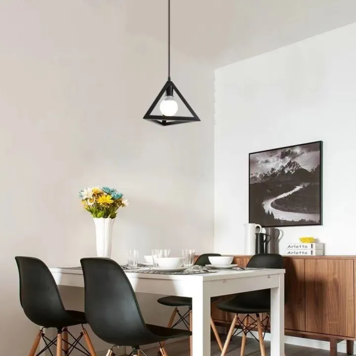 Metal Cage Ceiling Light Triangle Pendant Light Living Room Chandelier ...