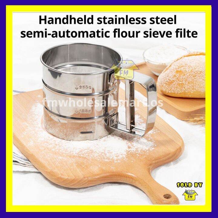 Handheld Stainless Steel Semi-Automatic Flour Sifter Strainer Cake ...