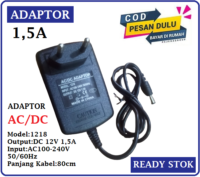Adaptor DC 12v 1.5A in: 220V AC Power Supply 2.1x5.5mm Adapter LED CCTV ...