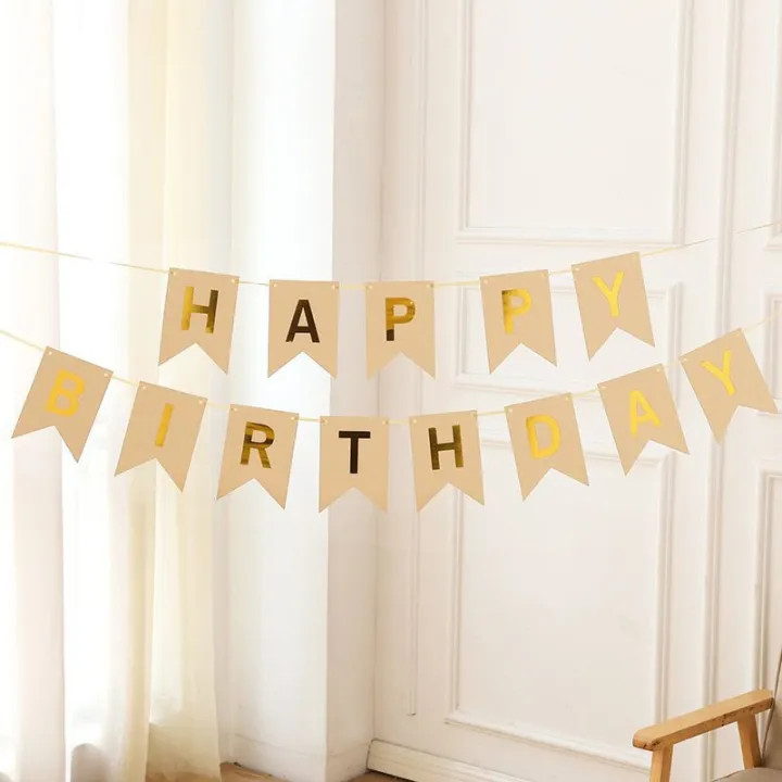 Kraft Paper Happy Birthday Banner Banderitas Garland Pull Flag Party ...