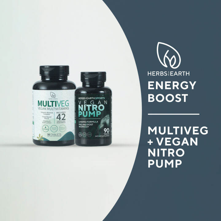 Energy Boost Pack: MULTIVEG+ VEGAN MULTIVITAMINS 90 TABLETS + NITROPUMP VEGAN 3150MG 90 TABLETS ...