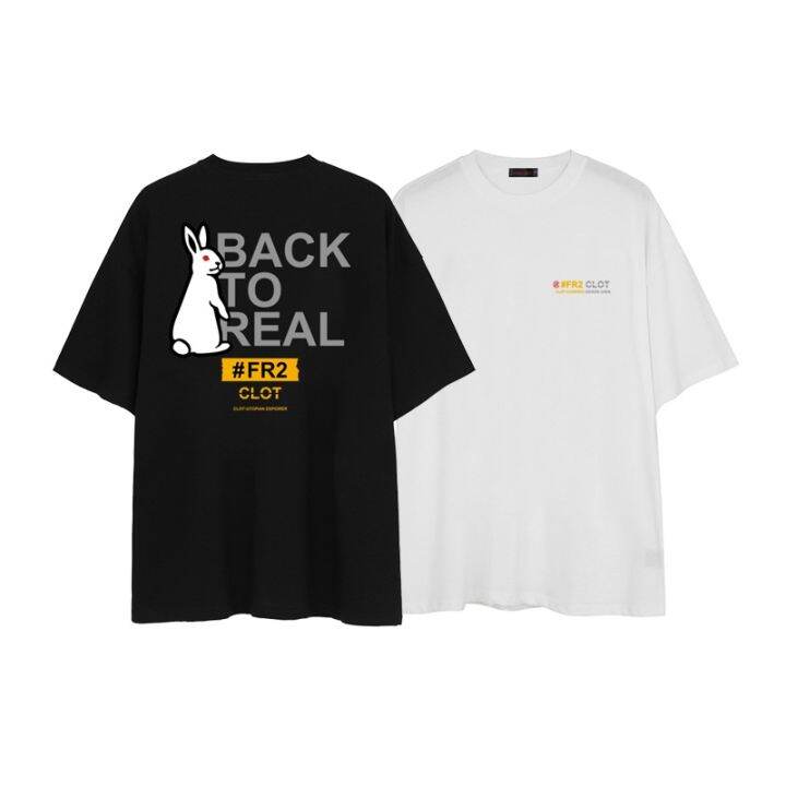 Fr2 X CLOT เสื้อยืดลําลอง แขนสั้น คอกลม ทรงหลวม พิมพ์ลายโลโก้ตัวอักษร Rogue Rabbit สําหรับสตรี ...